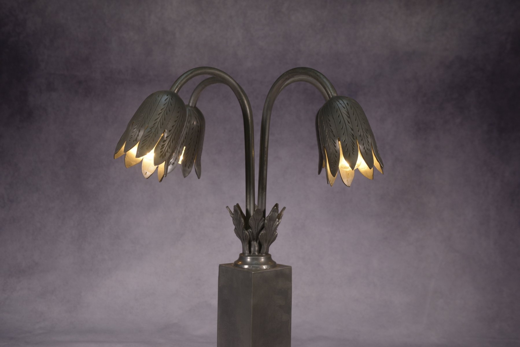 Pewter Table Lamp with 4 Tulips, 1970s for sale at Pamono