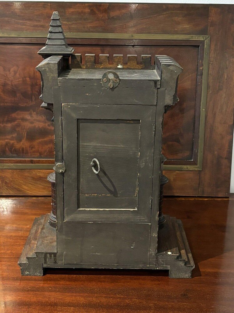 Antique Black Forest Architectural Wooden Mantle Clock for sale at Pamono