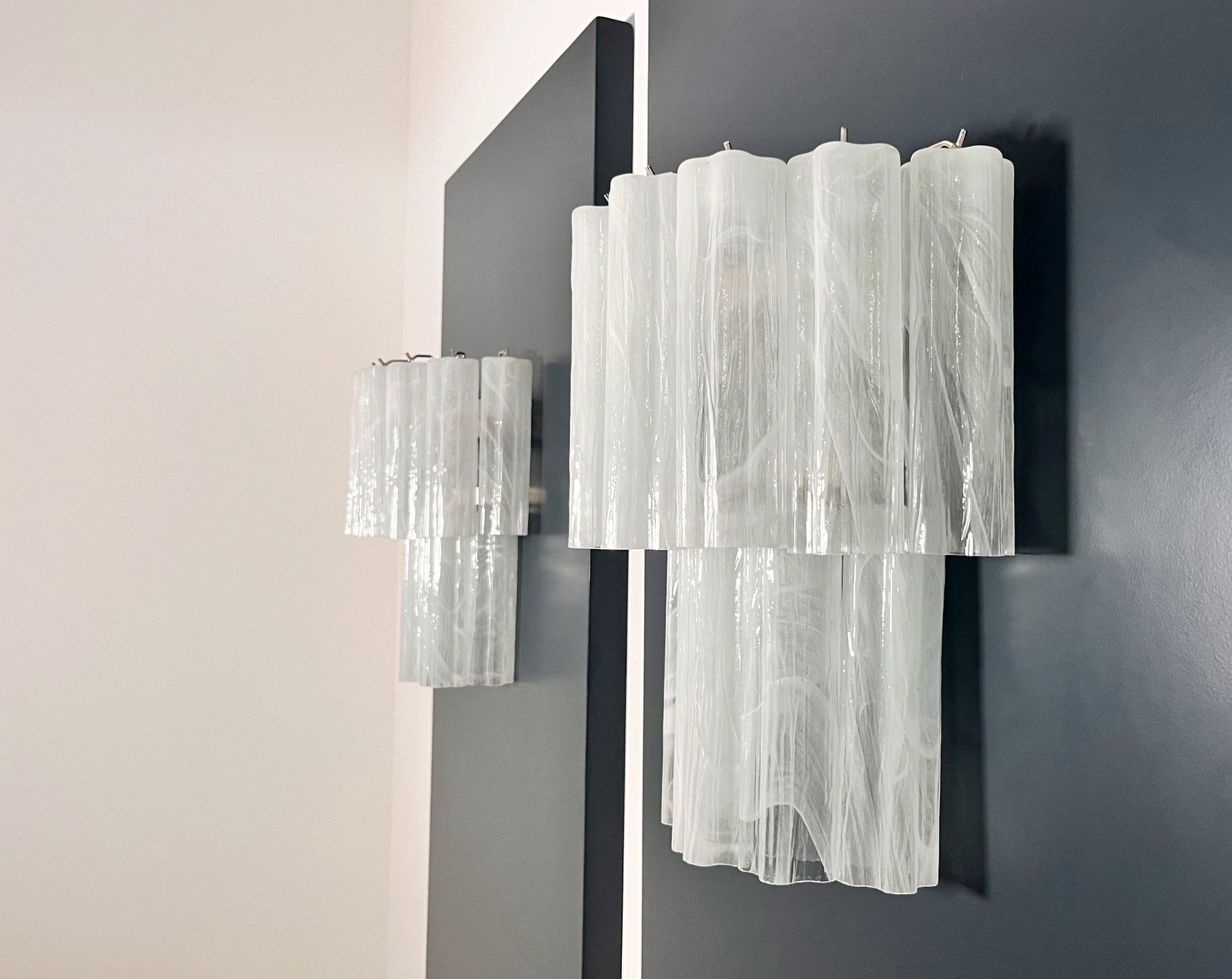 Murano Glass Tube Wall Sconces with 13 White Alabaster Glass Tubes ...