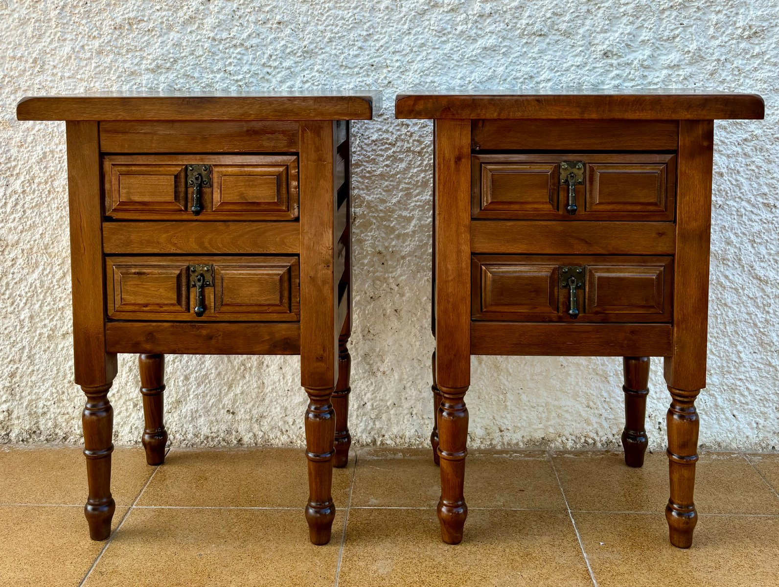 20th Century Spanish Nightstands with Two Drawers and Iron Hardware ...