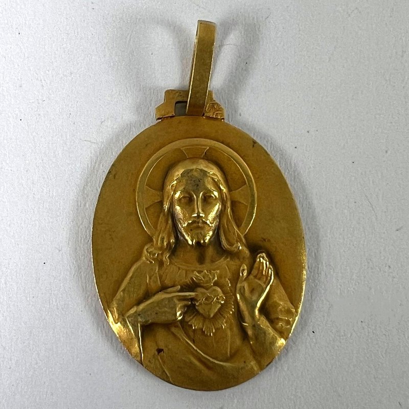 French Sacred Heart Madonna and Child 18k Yellow Gold Medal Pendant ...