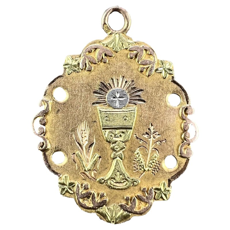 French First Communion Chalice 18k Yellow Rose White Gold Charm Pendant ...