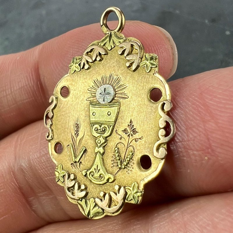 French First Communion Chalice 18k Yellow Rose White Gold Charm Pendant ...