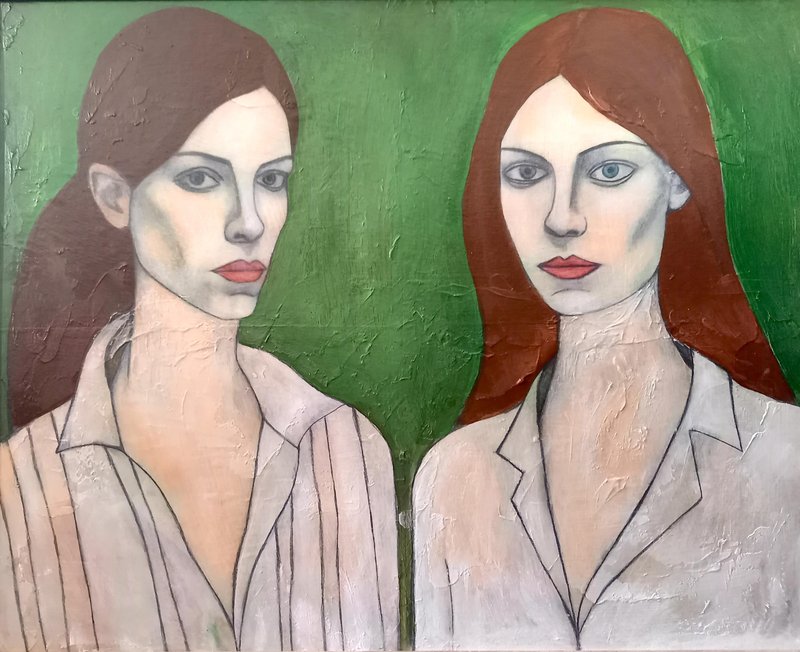 Christopher Barrow, Aria and Ruby, Oil Painting, 2024 for sale at Pamono