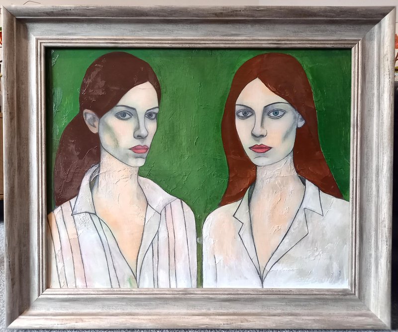 Christopher Barrow, Aria and Ruby, Oil Painting, 2024 for sale at Pamono