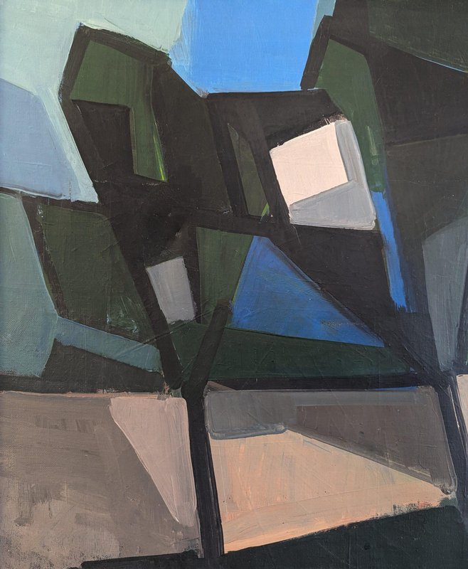 Geometric Pathway, 1950s, Oil Painting, Framed for sale at Pamono