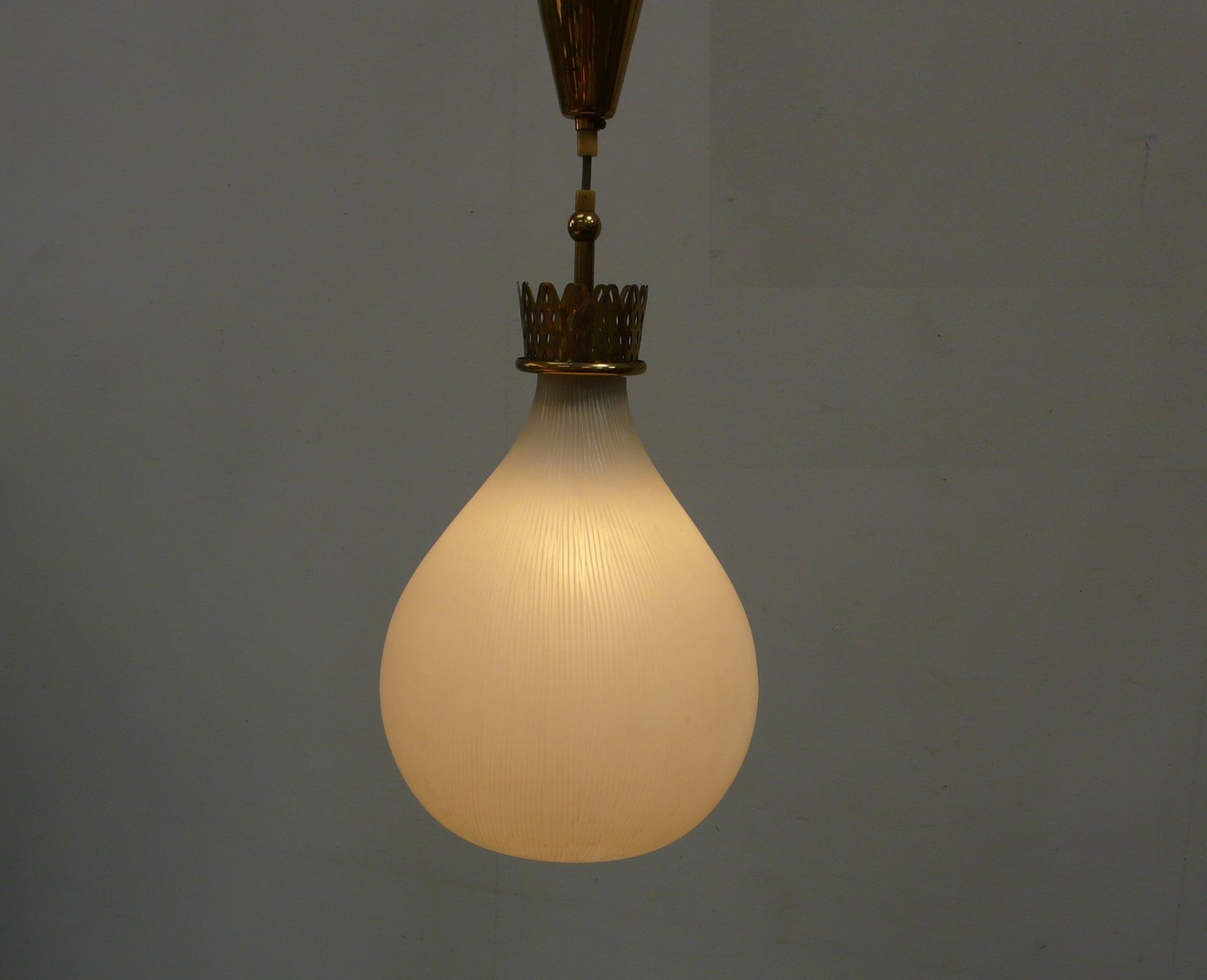 Mid-Century Modern Pear-Shaped Pendant Lamp with White Glass Shade ...