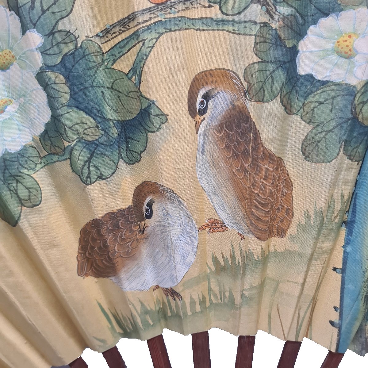 Large Vintage Chinese Fan with Birds, 1960s for sale at Pamono