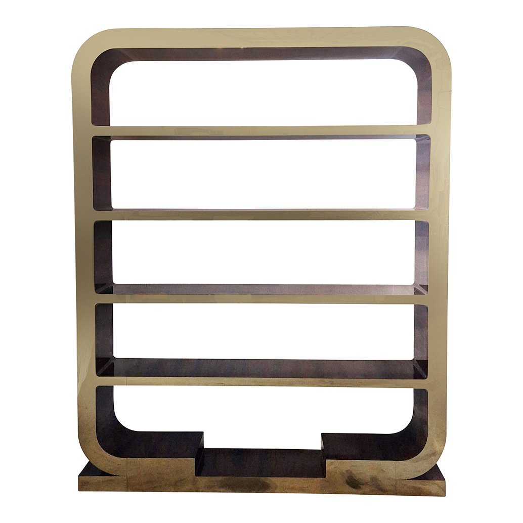 Art Deco Style Double-Sided Bookcase in Wood and Gilded Steel, 1980s ...