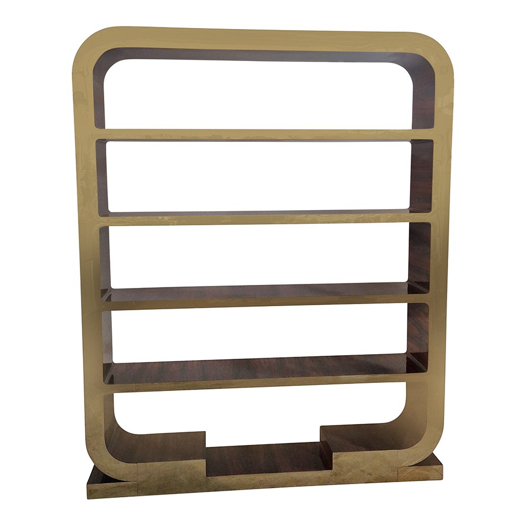 Art Deco Style Double-Sided Bookcase in Wood and Gilded Steel, 1980s ...