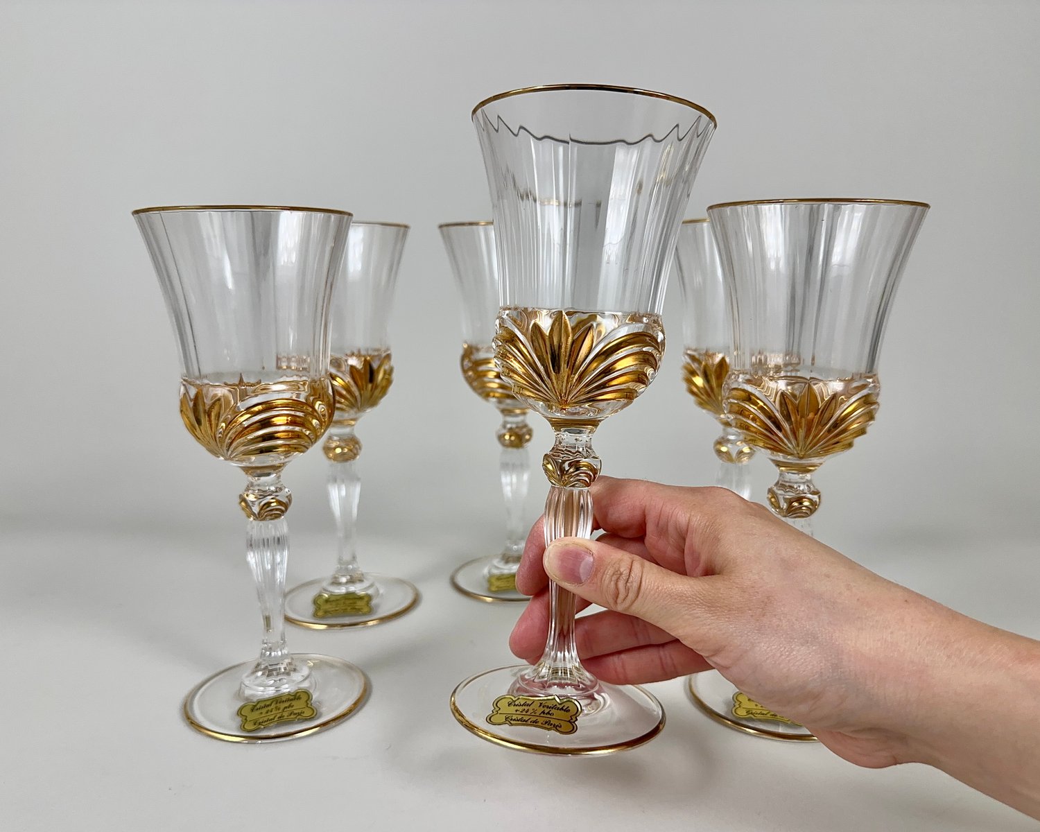 Vintage Crystal Wine Glasses with Gilding from Cristal de Paris, Set of ...