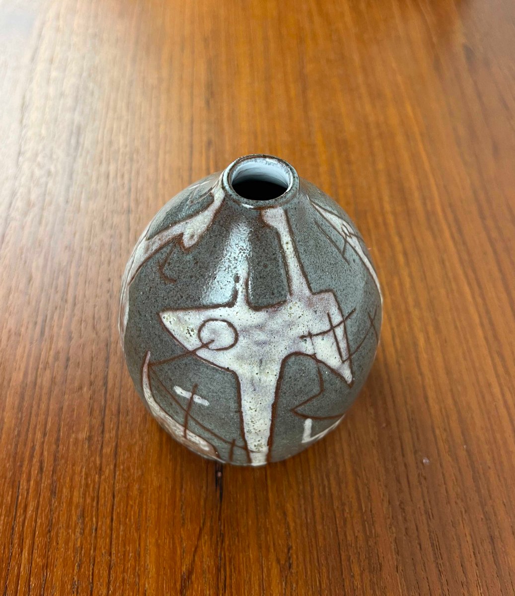 Mid-Century German Studio Pottery Art Vase with Abstract Animal Designs ...