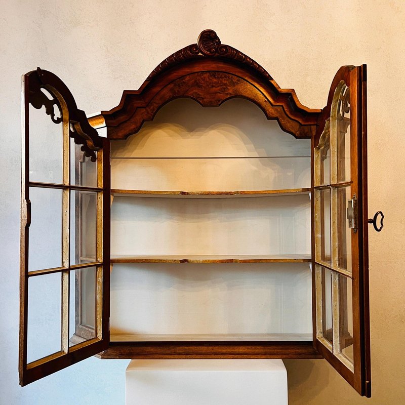 Vintage Dutch Wooden Wall Display Cabinet for sale at Pamono