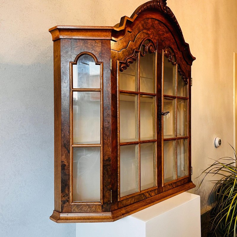 Vintage Dutch Wooden Wall Display Cabinet for sale at Pamono
