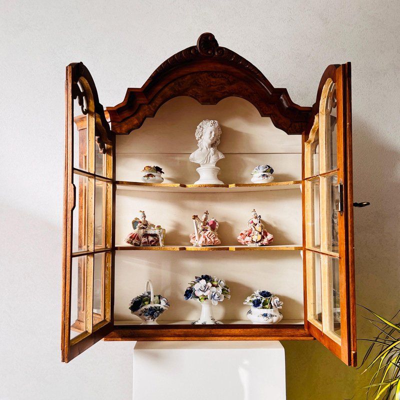 Vintage Dutch Wooden Wall Display Cabinet for sale at Pamono