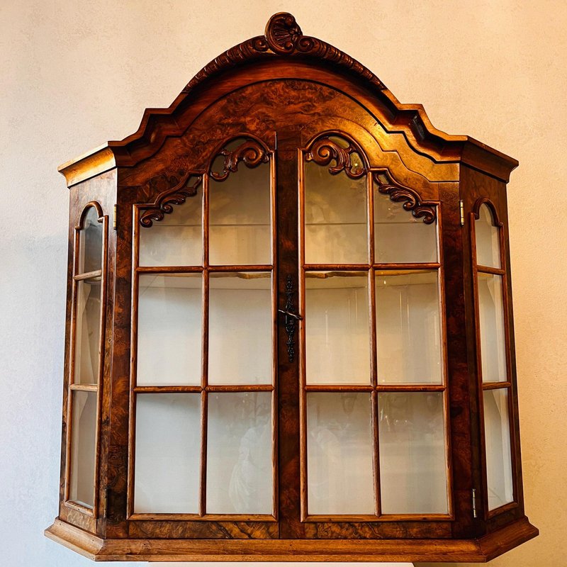 Vintage Dutch Wooden Wall Display Cabinet for sale at Pamono