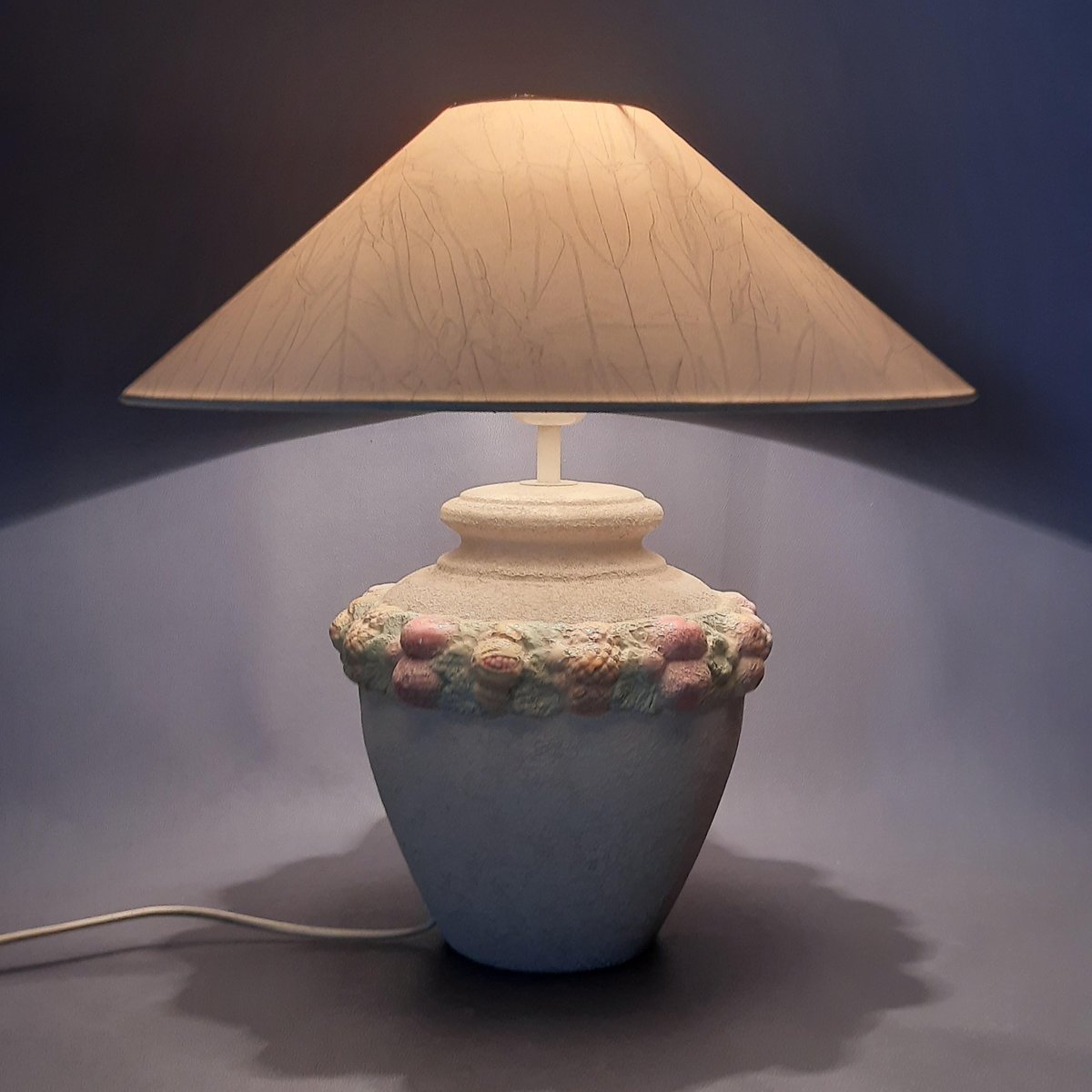 Ceramic Table Lamp with Beige Lampshade Fruits in Vintage Relief by ...