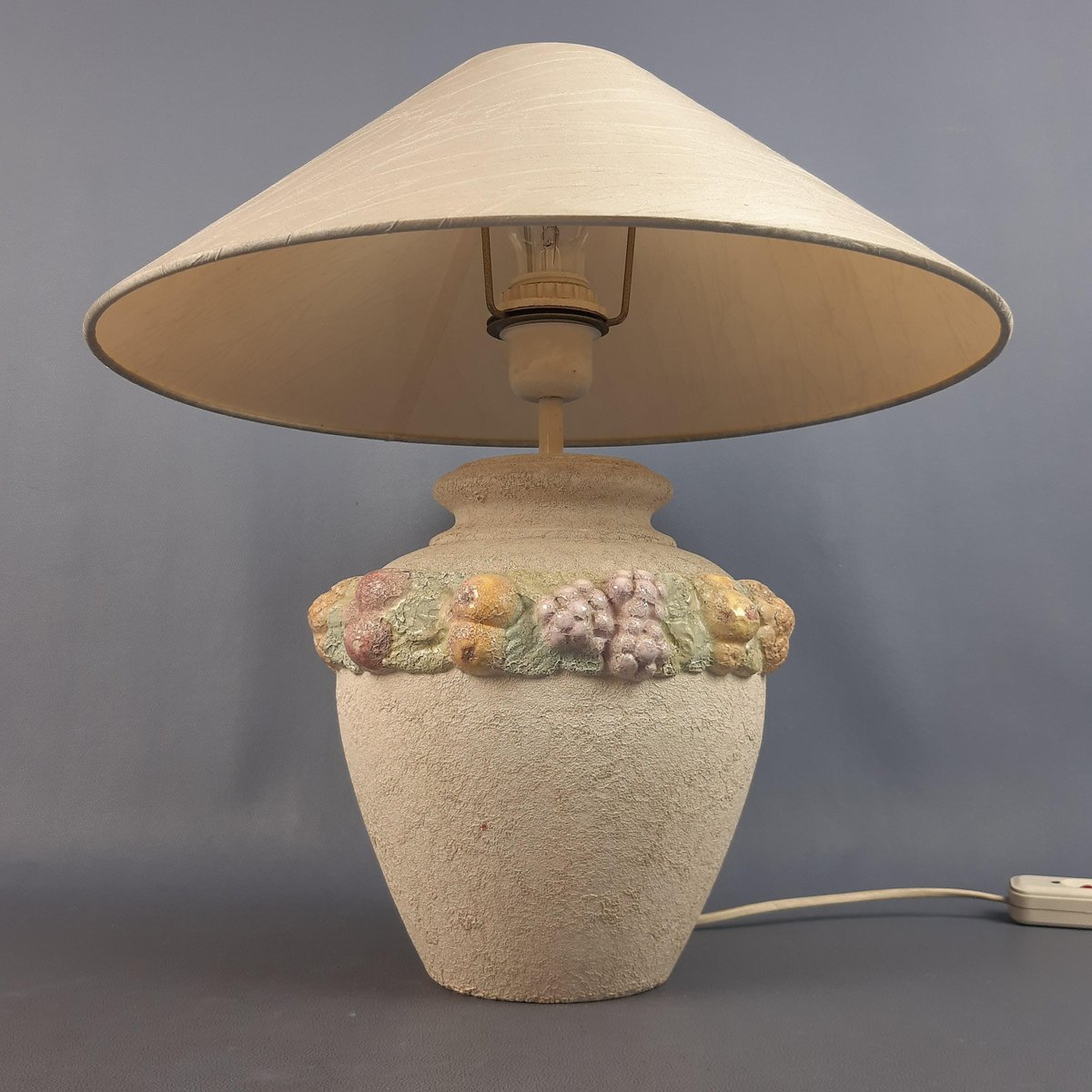 Ceramic Table Lamp with Beige Lampshade Fruits in Vintage Relief by ...