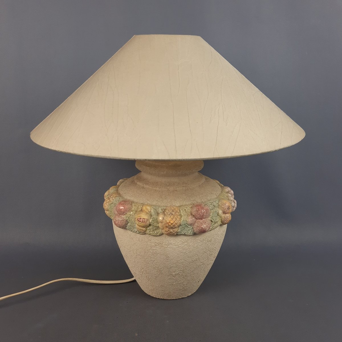 Ceramic Table Lamp with Beige Lampshade Fruits in Vintage Relief by ...