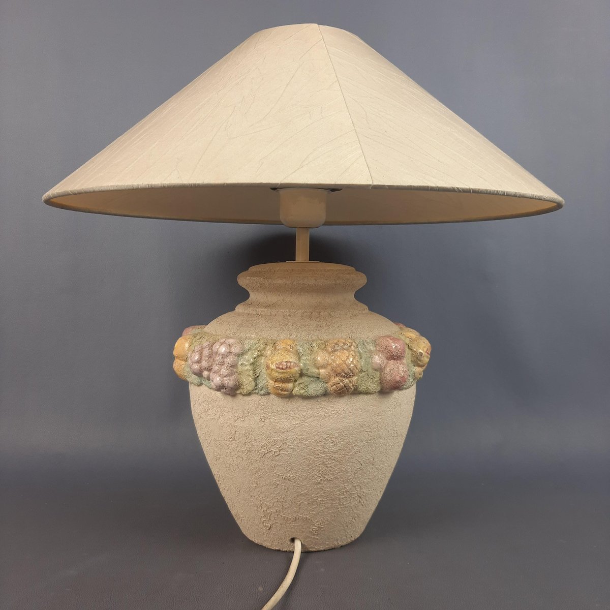 Ceramic Table Lamp with Beige Lampshade Fruits in Vintage Relief by ...