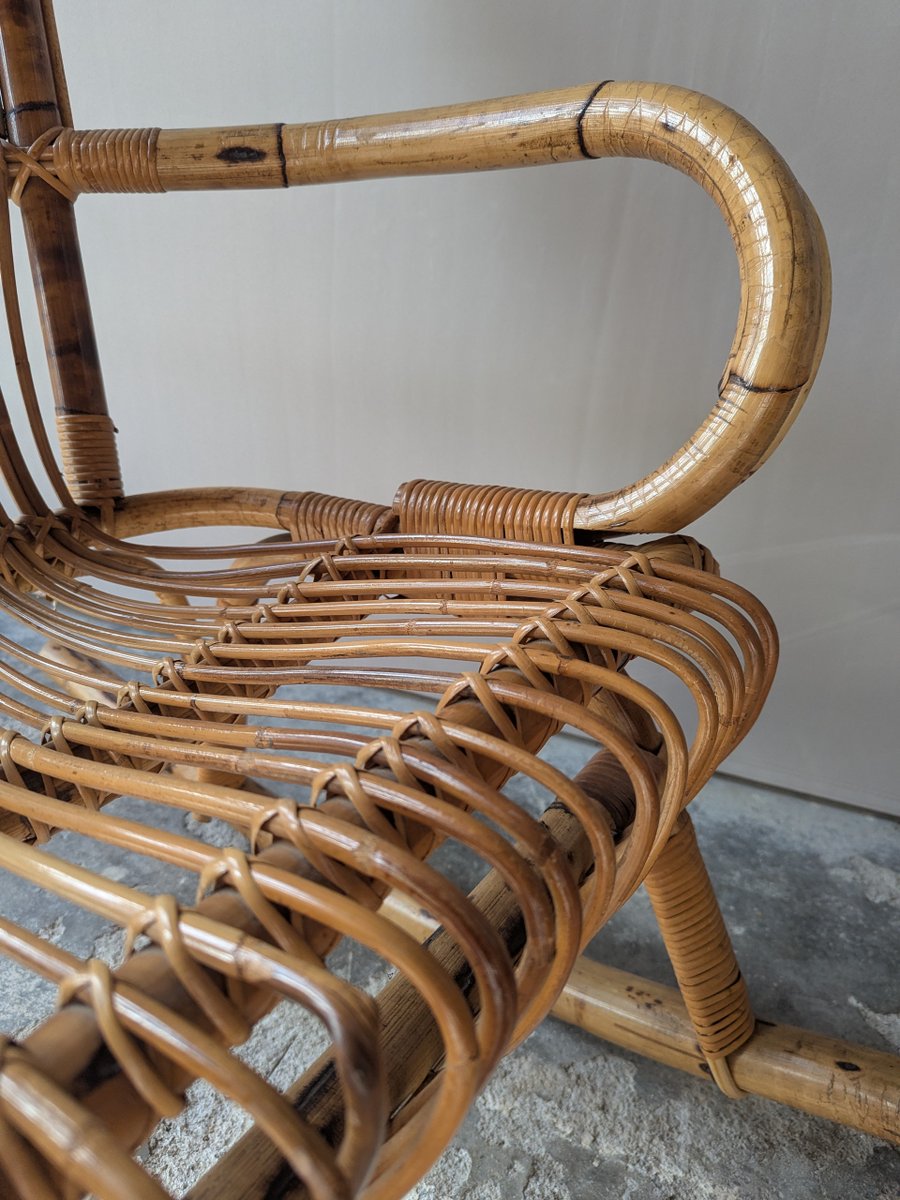 Rattan Rocking Chair, France, 1970s for sale at Pamono