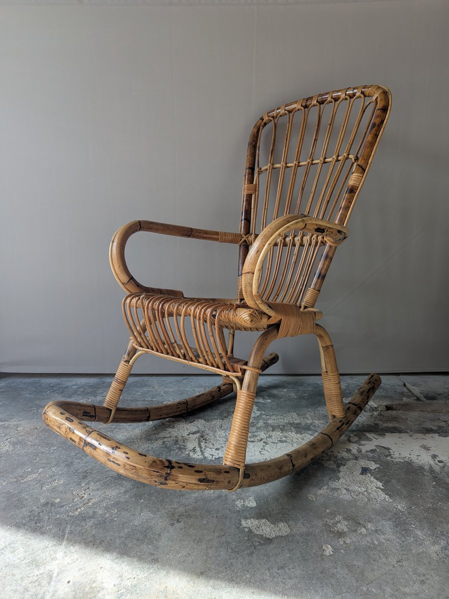 Rattan Rocking Chair, France, 1970s for sale at Pamono
