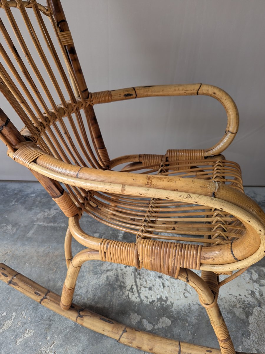 Rattan Rocking Chair, France, 1970s for sale at Pamono