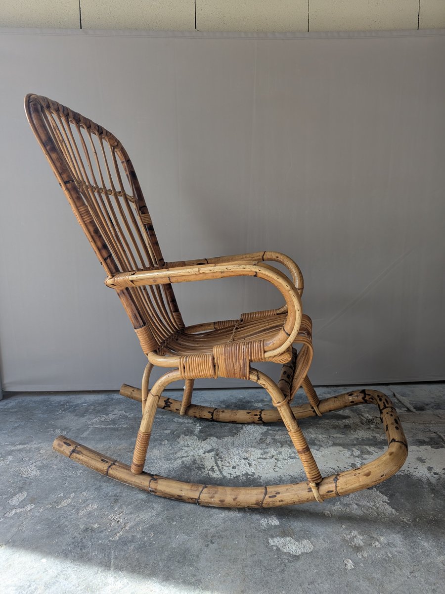 Rattan Rocking Chair, France, 1970s for sale at Pamono
