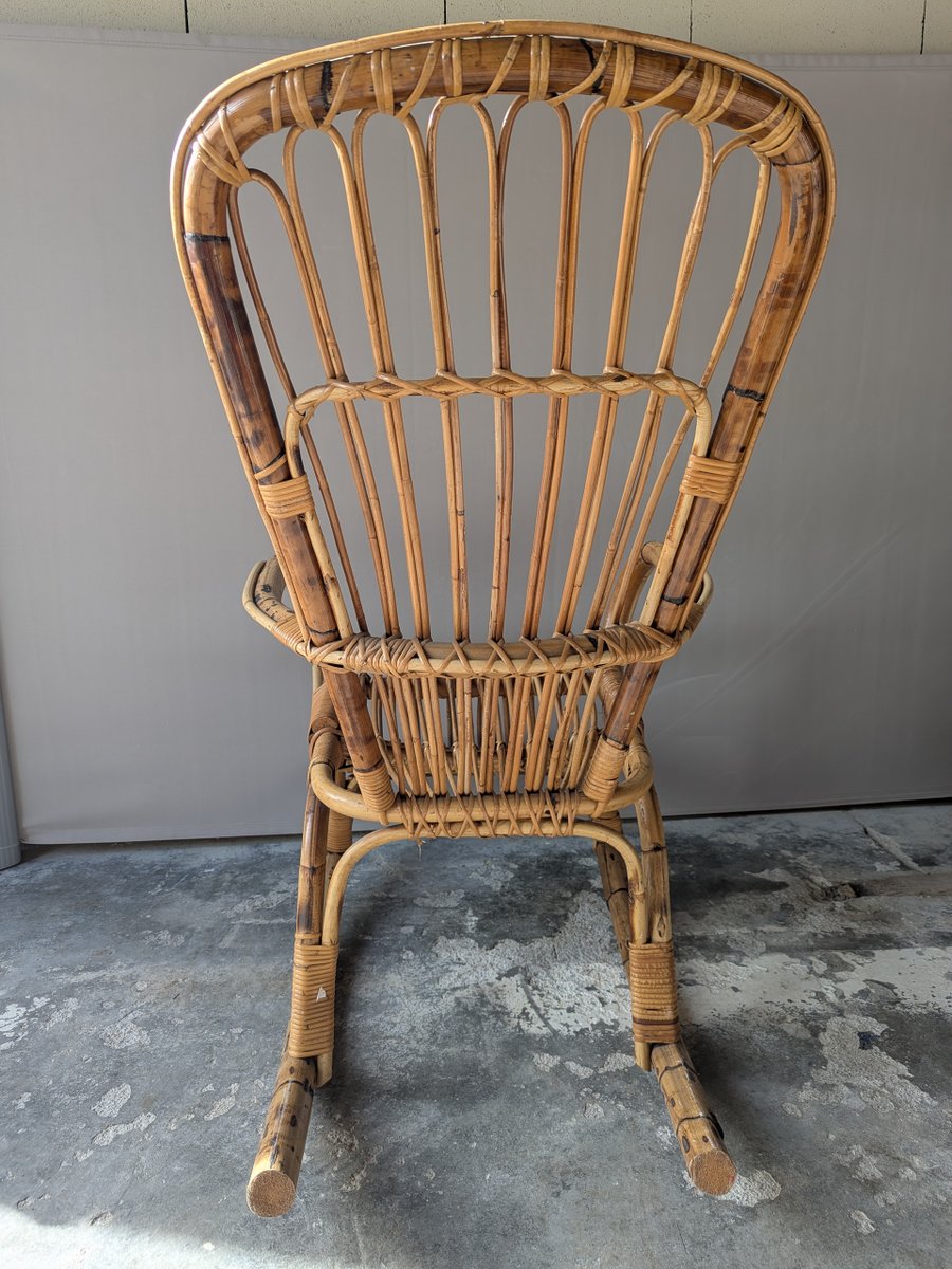 Rattan Rocking Chair, France, 1970s for sale at Pamono