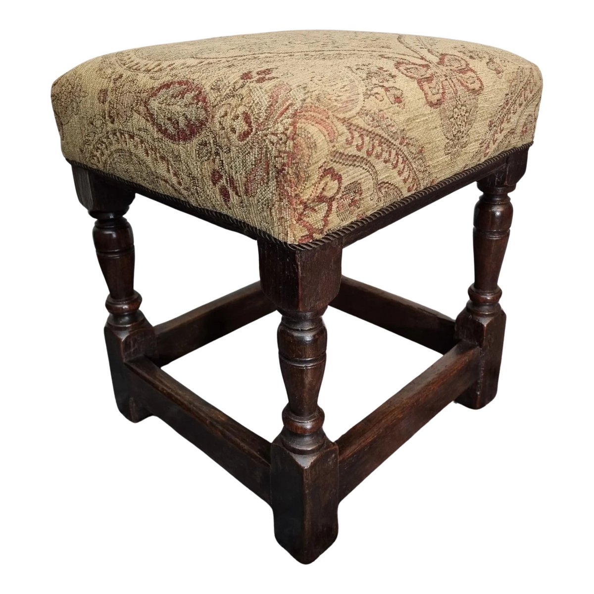 17th Century English Oak Upholstered Stool, 1680s for sale at Pamono