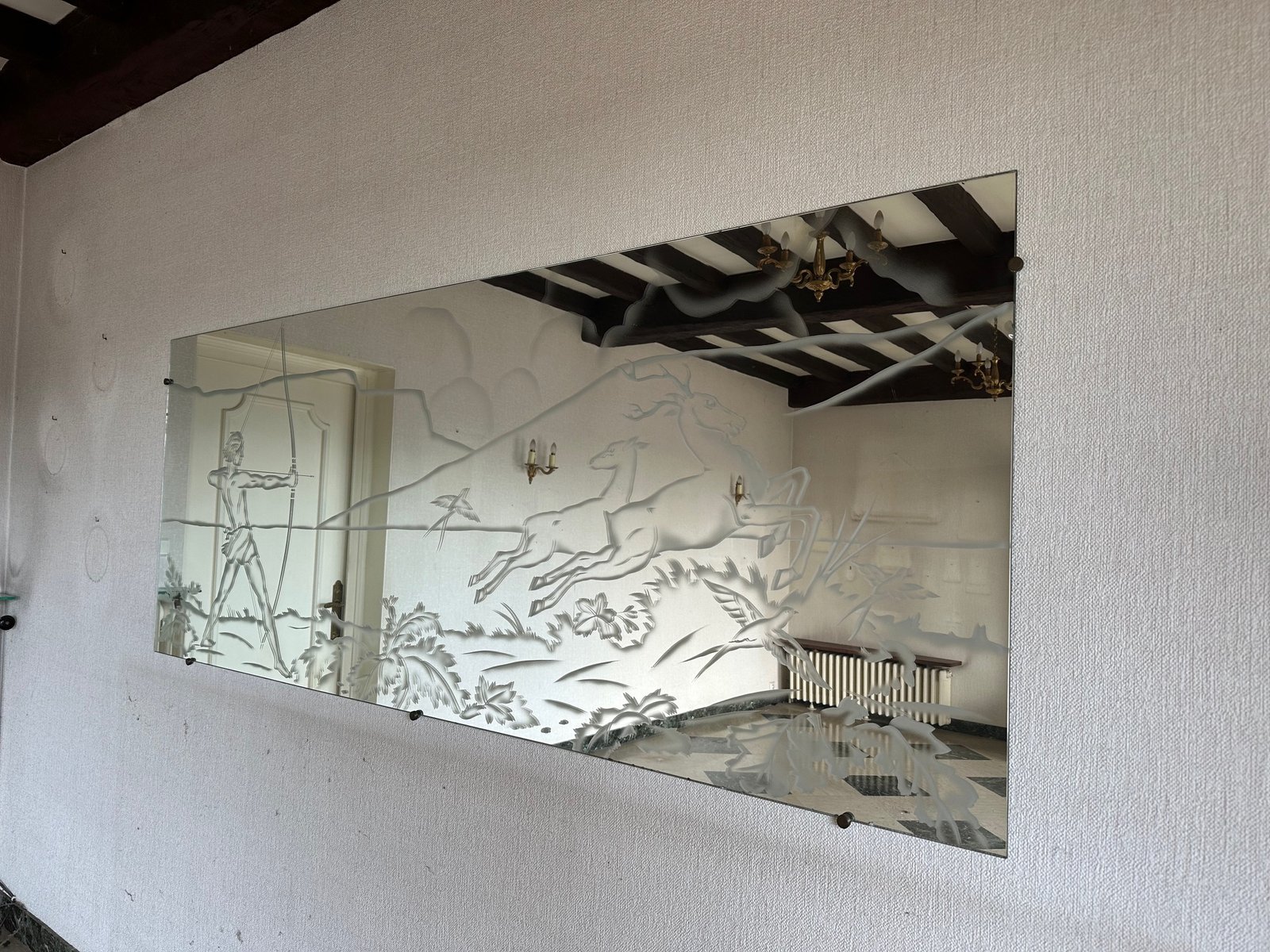 Vintage Engraved Mirror, 1950s for sale at Pamono
