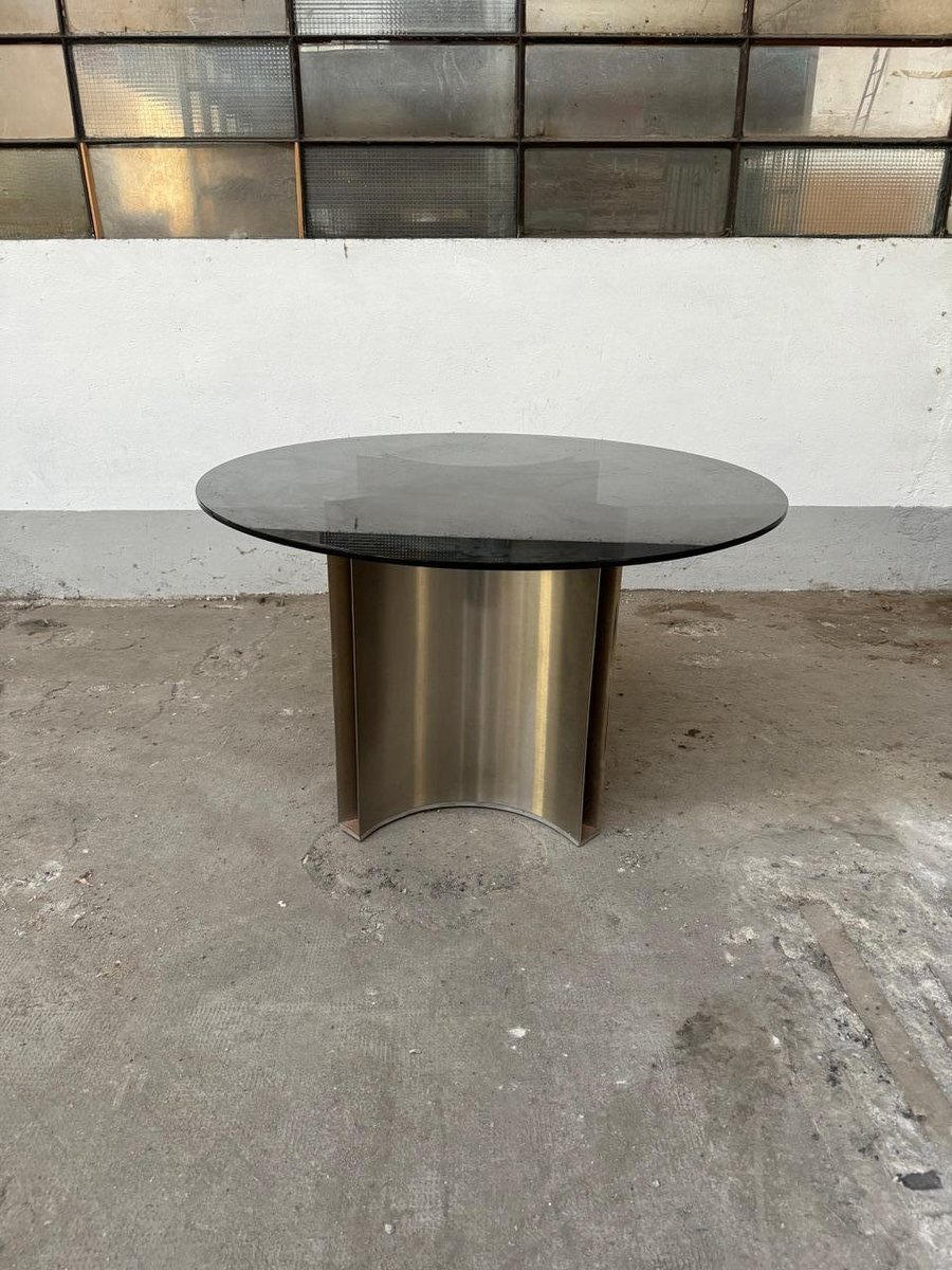 Mid-Century Modern Italian Stainless Steel Dining Table with Smoked ...