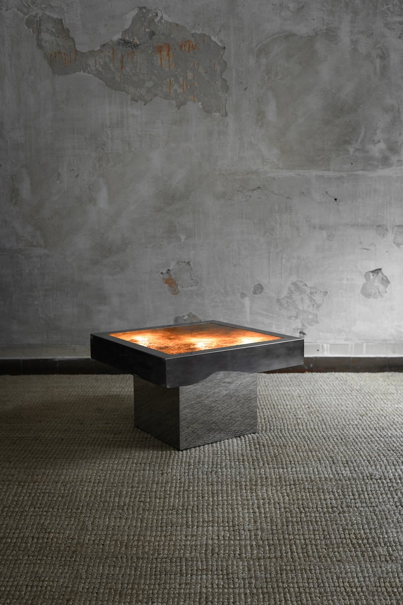 Square Coffee Table in Metal with Backlit Top, 1970s for sale at Pamono