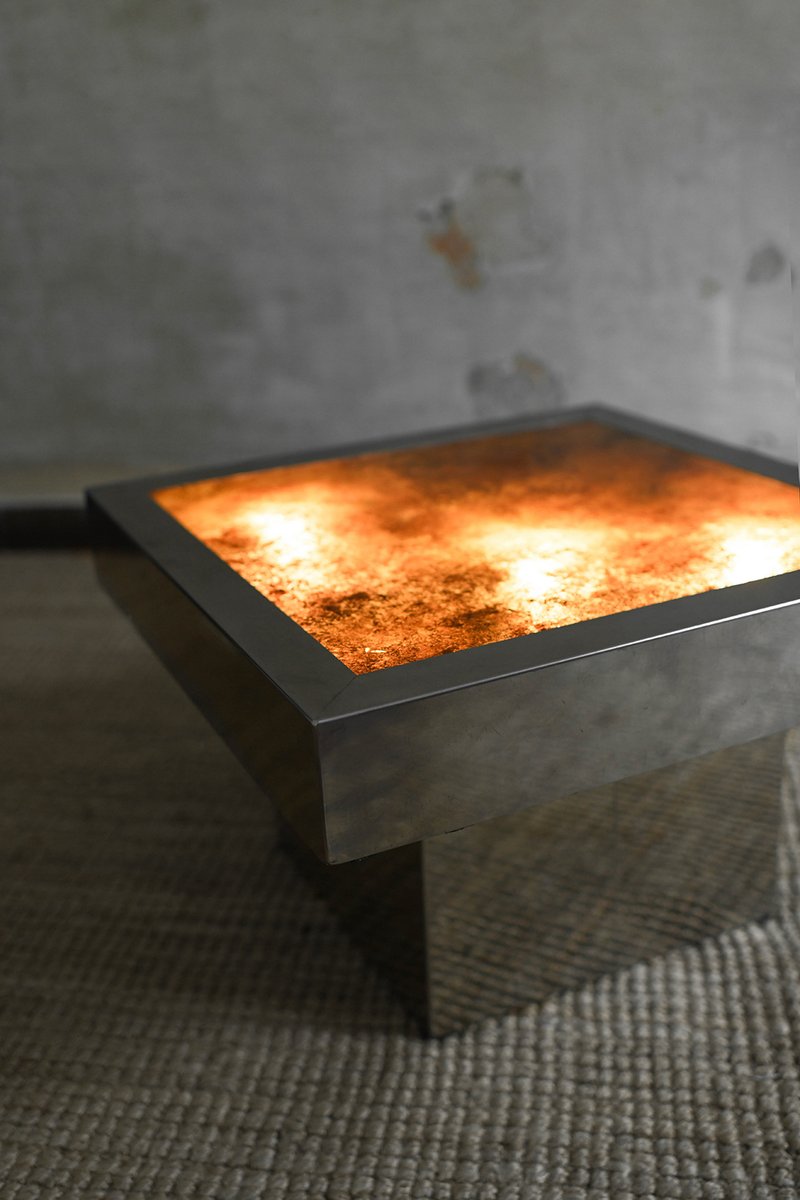Square Coffee Table in Metal with Backlit Top, 1970s for sale at Pamono