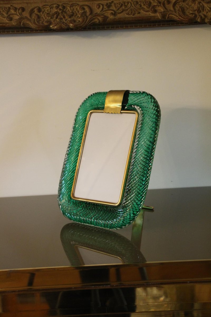 Emerald Green Twisted Murano Glass and Brass Picture Frame from ...