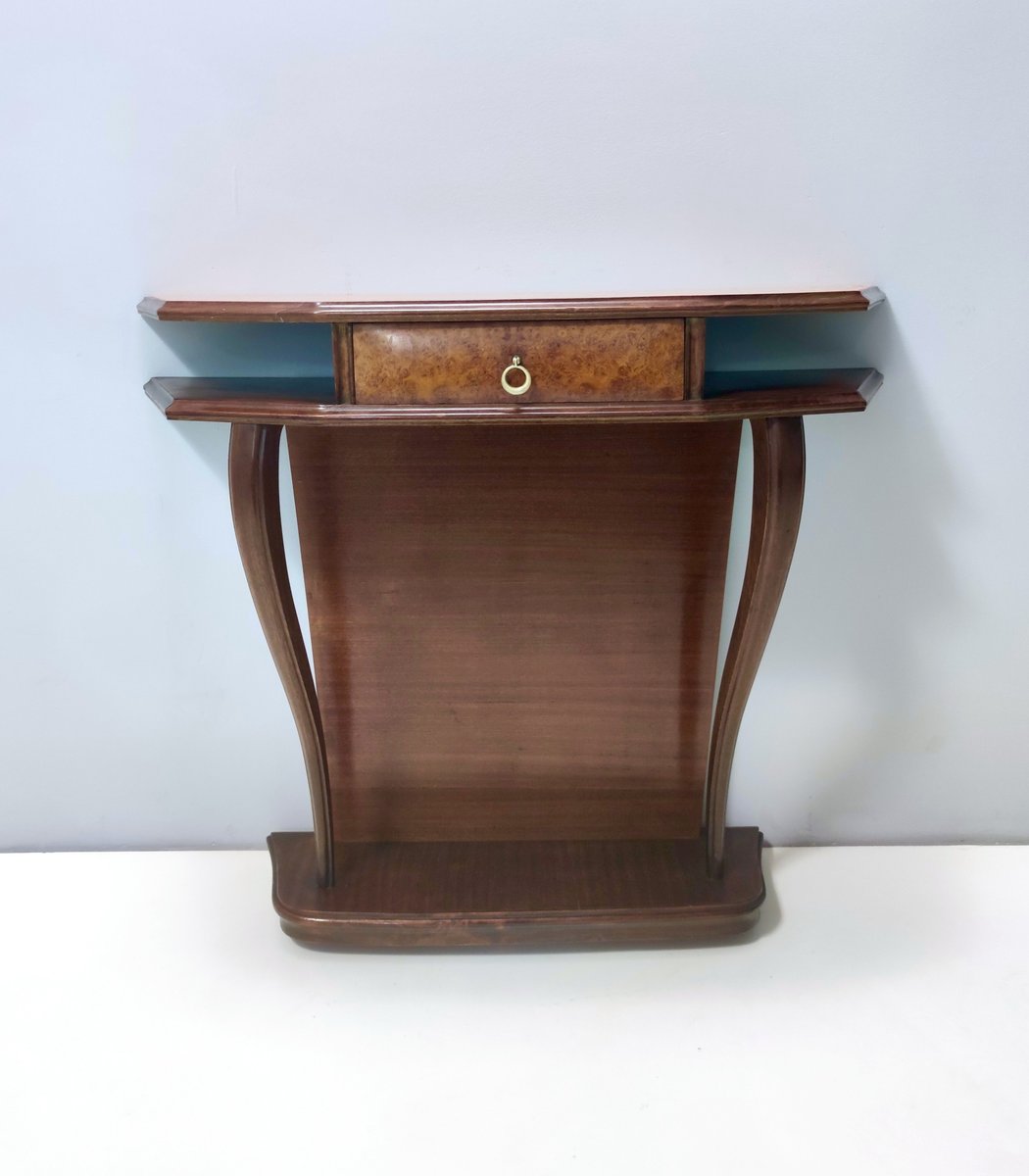 Vintage Beech and Walnut Root Console Table with Orange Glass Top ...