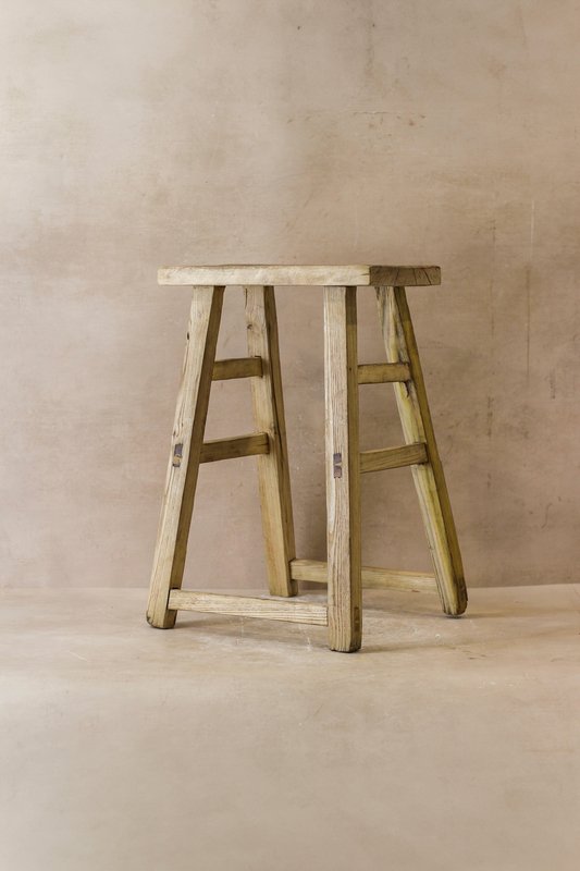 Vintage Rustic Elm Wood Stool for sale at Pamono