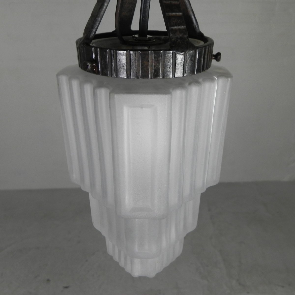 Art Deco Pendant Lamp with Stepped Glass Shade, 1930s for sale at Pamono