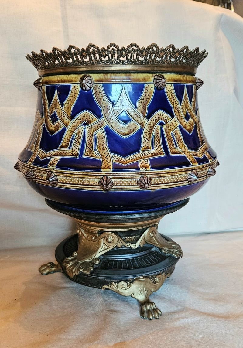 Large Barbotine and Bronze Cache Pot for sale at Pamono
