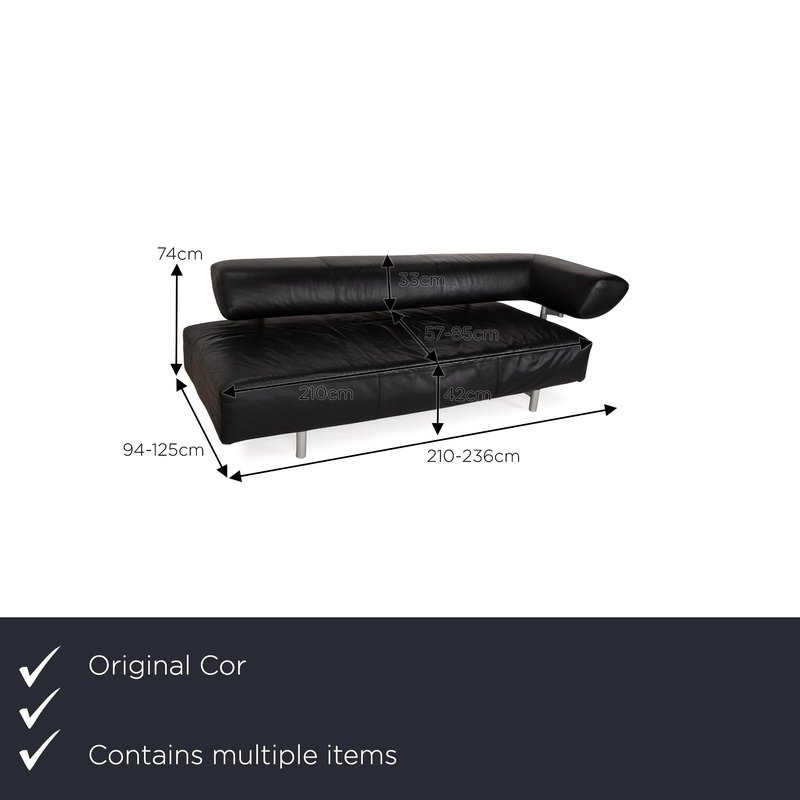 Arthe 3-Seater Sofa and Lounge Chair in Black Leather from Cor, Set of ...