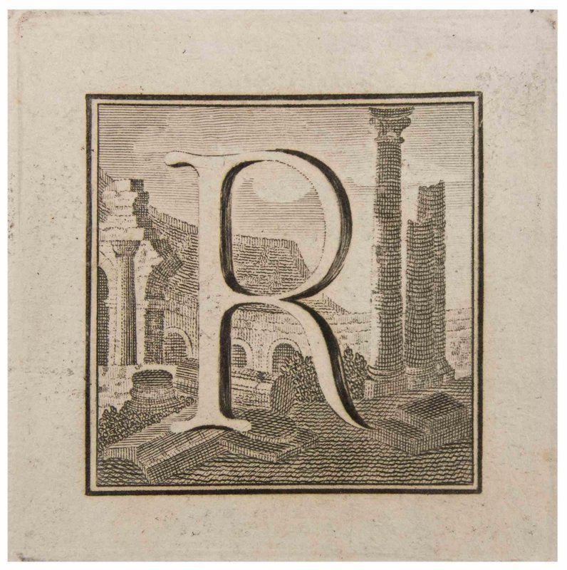 Luigi Vanvitelli, Letter R, Etching, 18th Century for sale at Pamono