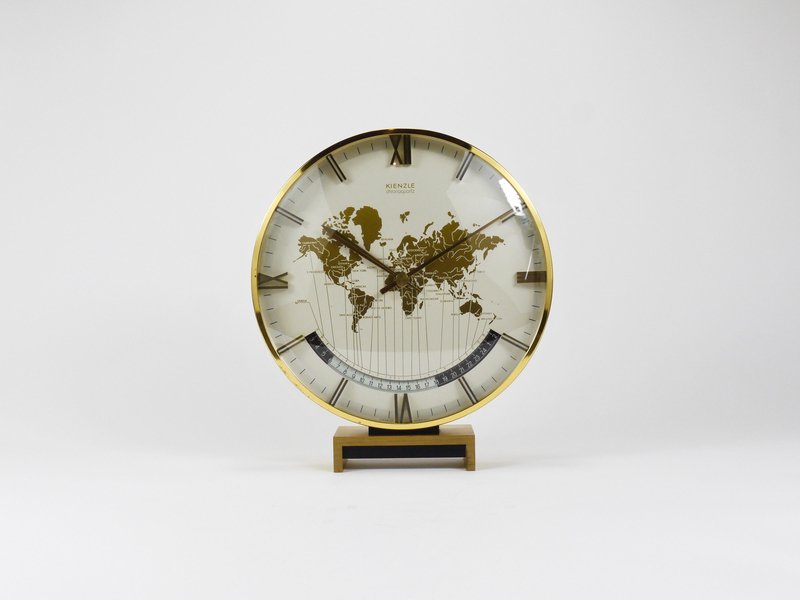 Large Mid-Century GMT World Time Zone Table Clock in Brass from Kienzle ...