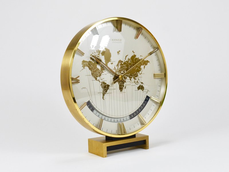 Large Mid-Century GMT World Time Zone Table Clock in Brass from Kienzle, Germany, 1960s for sale ...