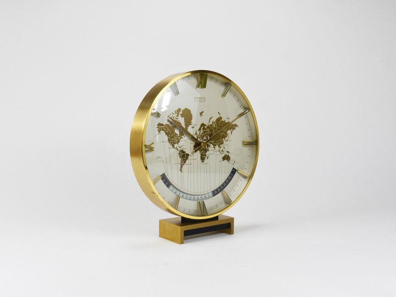 Large Mid-Century GMT World Time Zone Table Clock in Brass from Kienzle, Germany, 1960s for sale ...