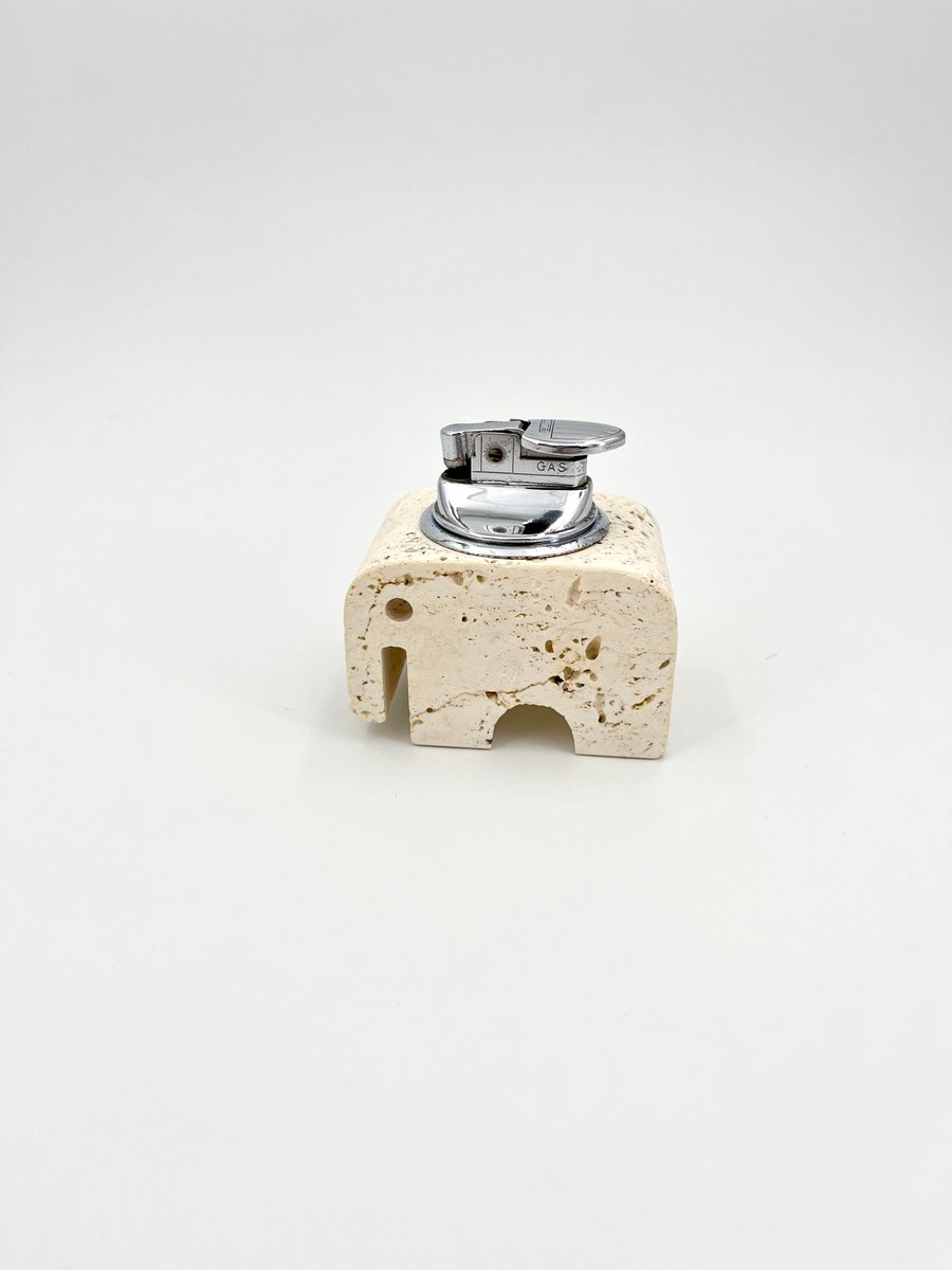 Vintage Elephant Table Lighter in Travertine attributed to Fratelli ...