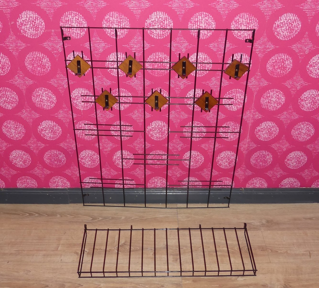 Vintage String Wardrobe Black Wire Frame with Teak Elements and Hat ...