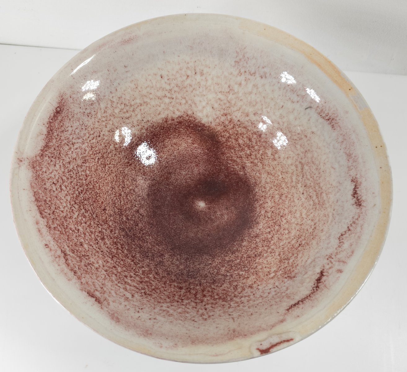 Mid-Century Modern Art Pottery Chinoiserie Red and White Stem Bowl ...