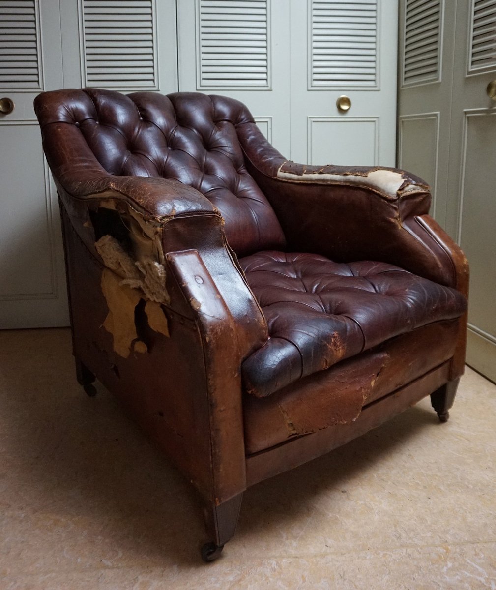 19th Century Distressed Leather Chesterfield Library Armchair for sale ...