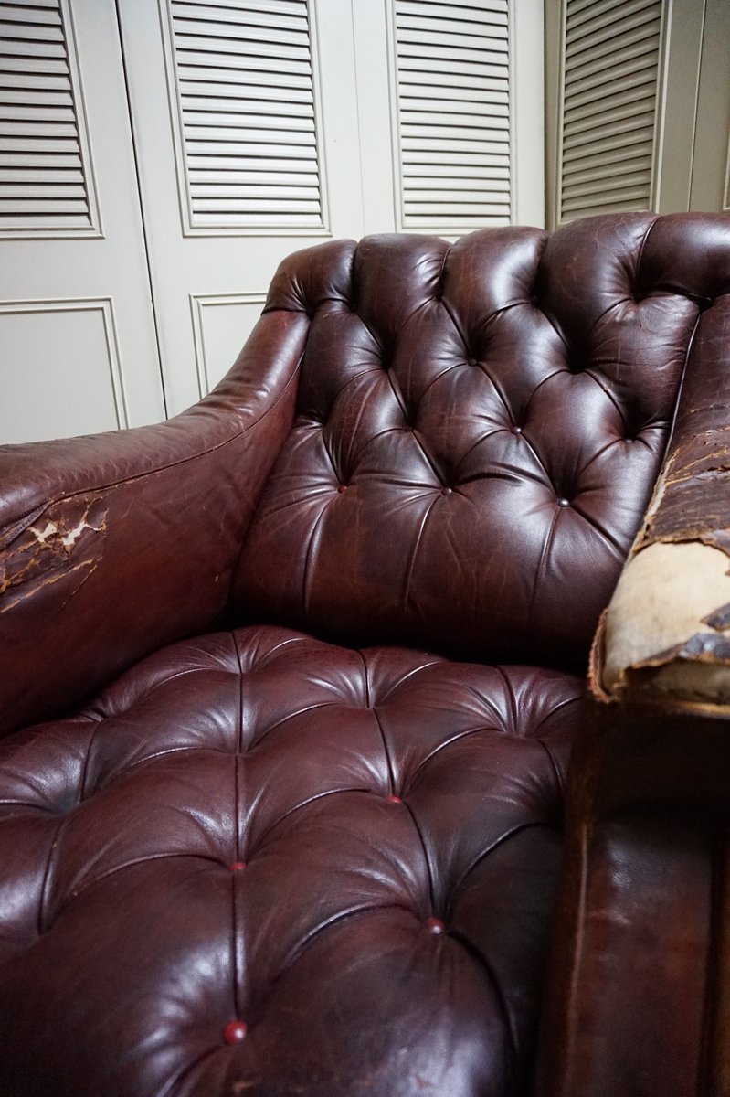 19th Century Distressed Leather Chesterfield Library Armchair for sale ...