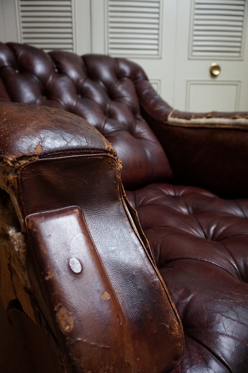 19th Century Distressed Leather Chesterfield Library Armchair for sale ...